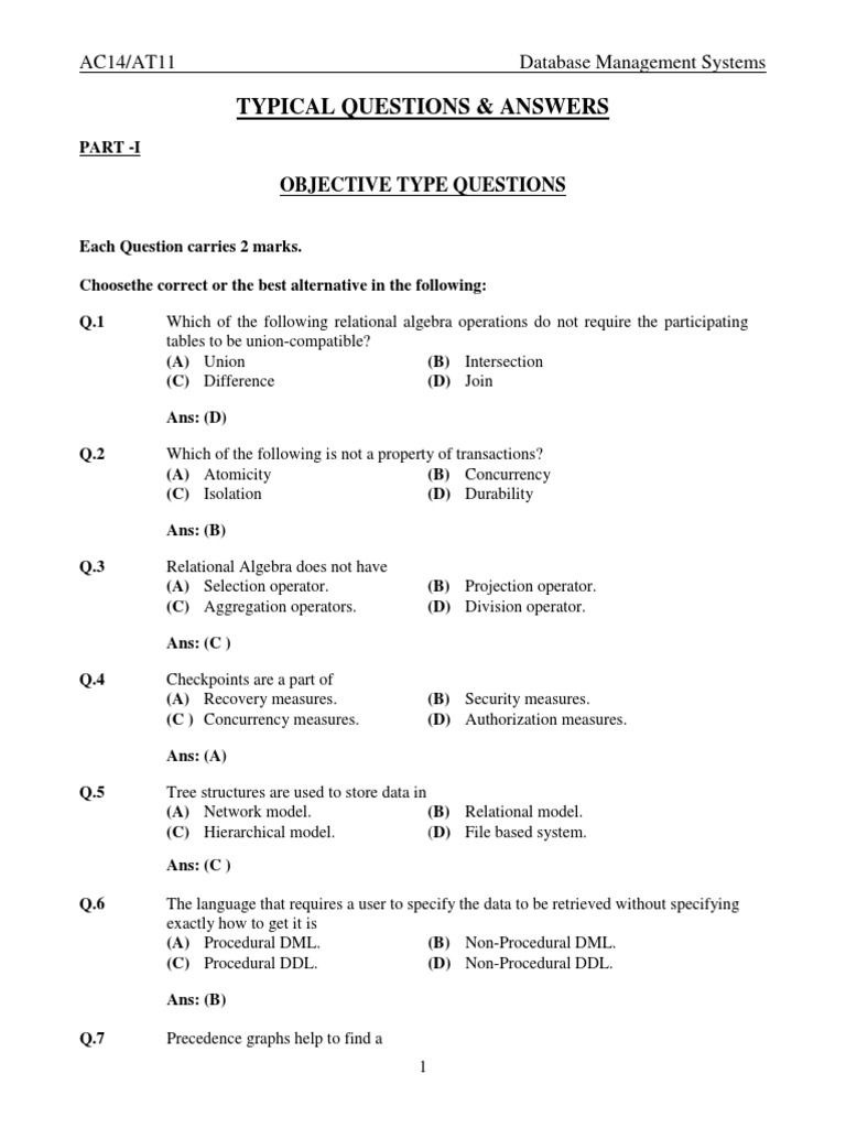 DBMS Multiple Choice Questions | Database Index | Relational Database