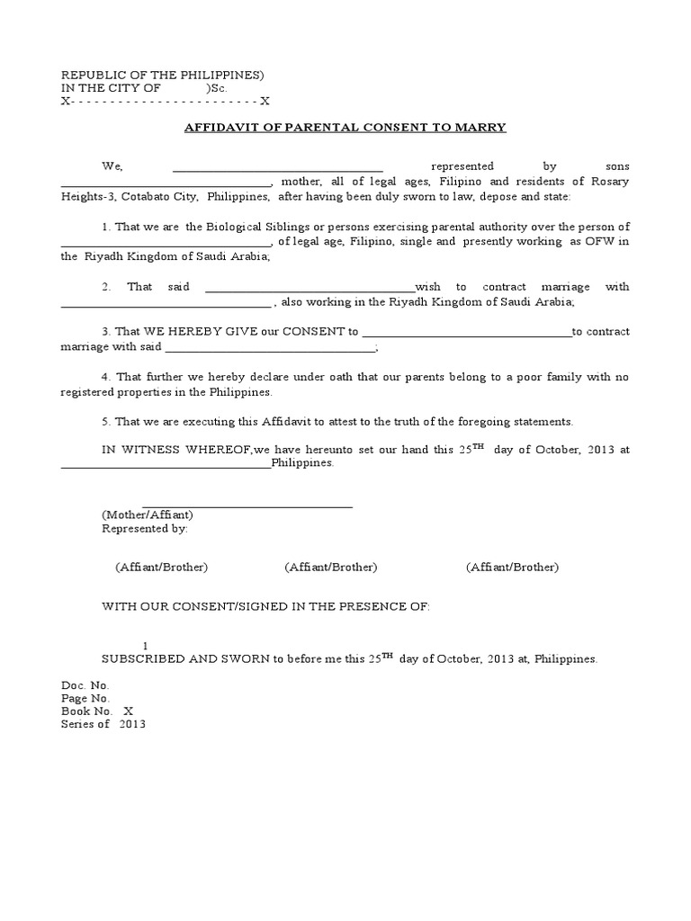 Affidavit of Parental Consent To Marry | PDF