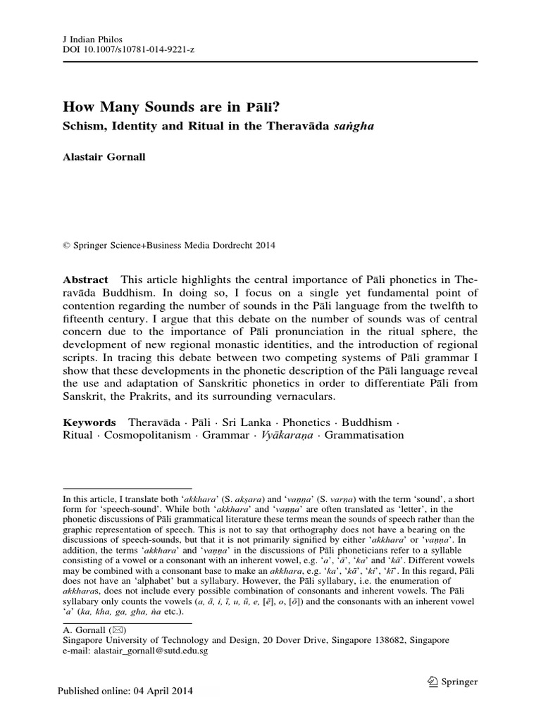 Gornall, A. 2014, How Many Sounds Are in Pali | PDF | Pali | Vowel