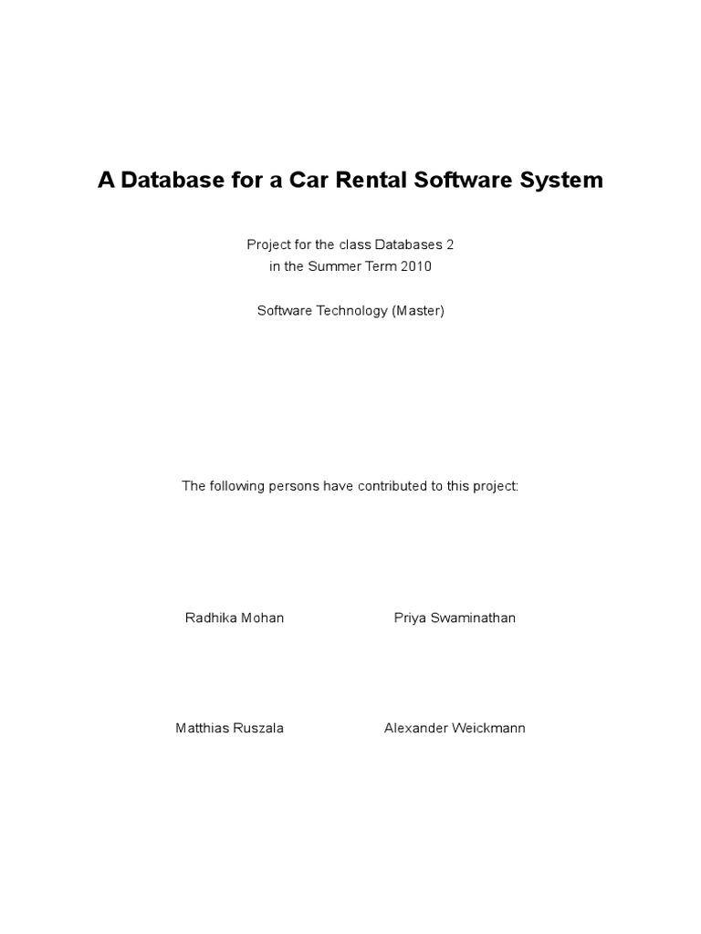 A Database For Car Rental Software System | PDF | Data Model | Databases