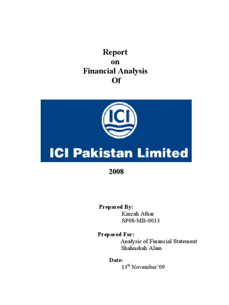 Report On Financial Analysis of ICI Pakistan Limited 2008 | PDF ...