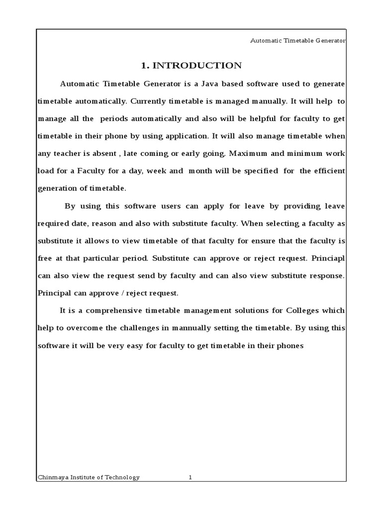 Automatic Timetable Generation Mini Project Report | PDF | Feasibility ...