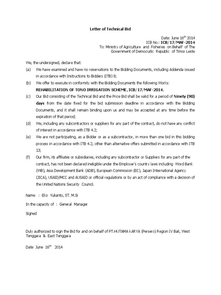 Letter of Technical Bid 6 6 20145 | PDF | Government Information ...