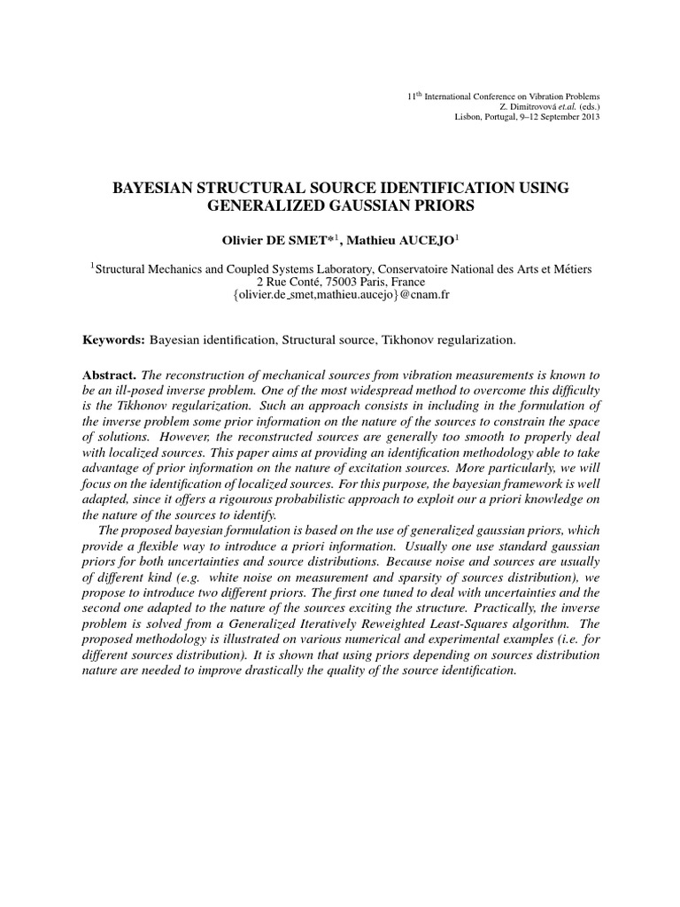 Bayesian Structural Source Identification Using Generalized Gaussian Priors | PDF | Least ...