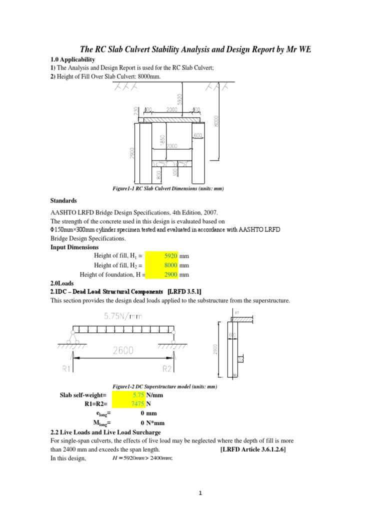 The RC Slab Culvert Analysis and Design Report | PDF | Structural Load ...