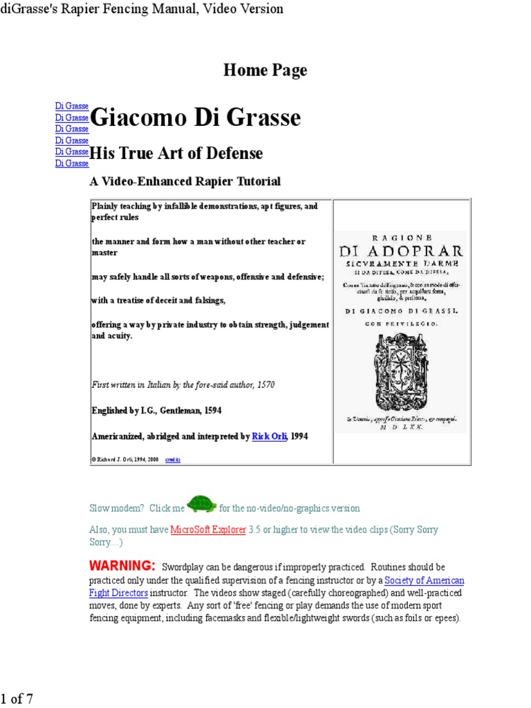 DiGrasse's Rapier Fencing Manual | PDF | Fencing | Sword