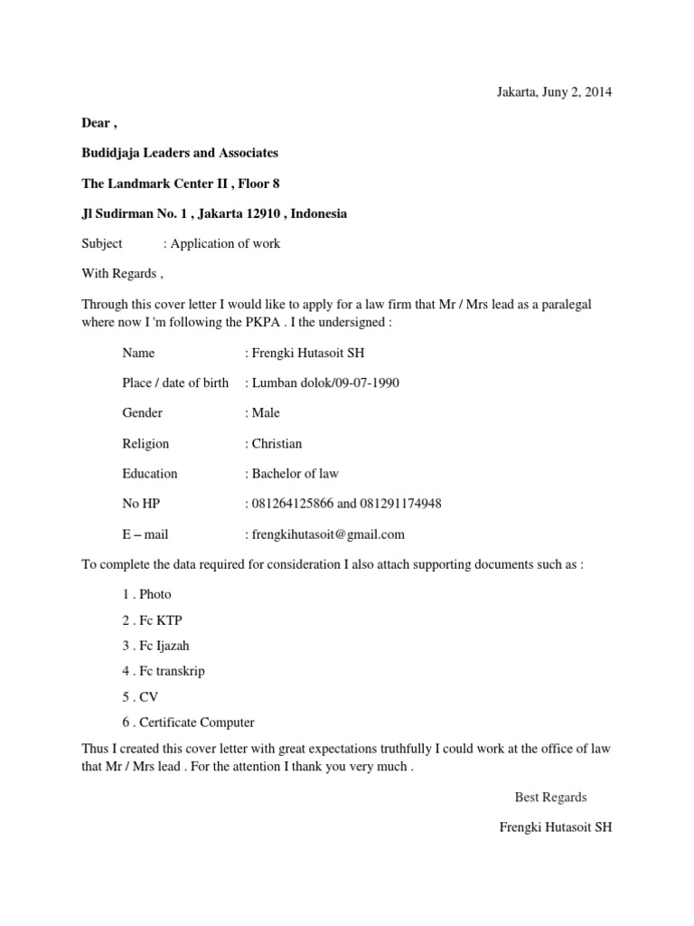 Paralegal Job Application Cover Letter | PDF