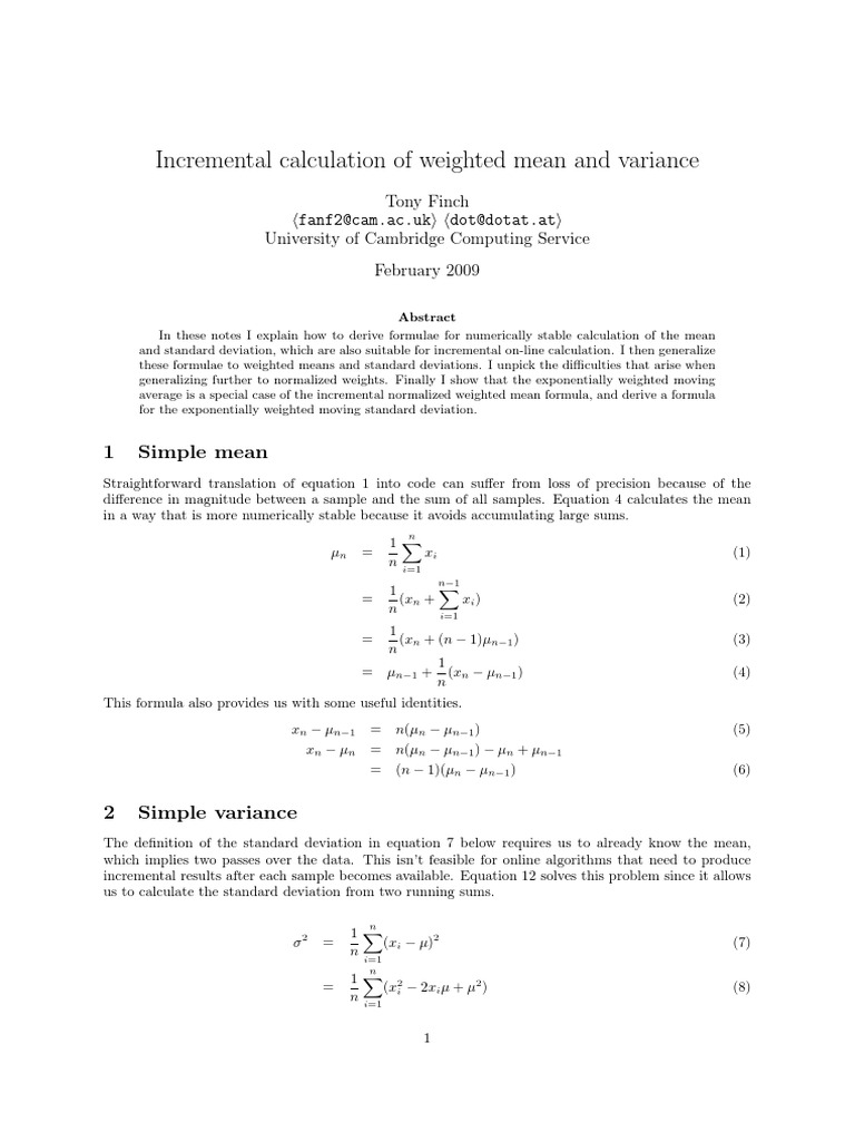 Incremental Weighted Mean and Variance | PDF | Weighted Arithmetic Mean ...