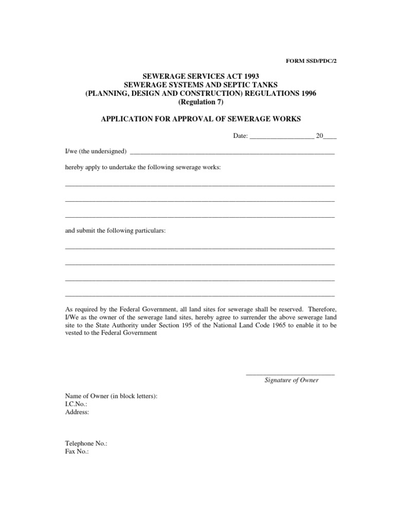 Application for Approval of Sewerage Works including Declaration for ...