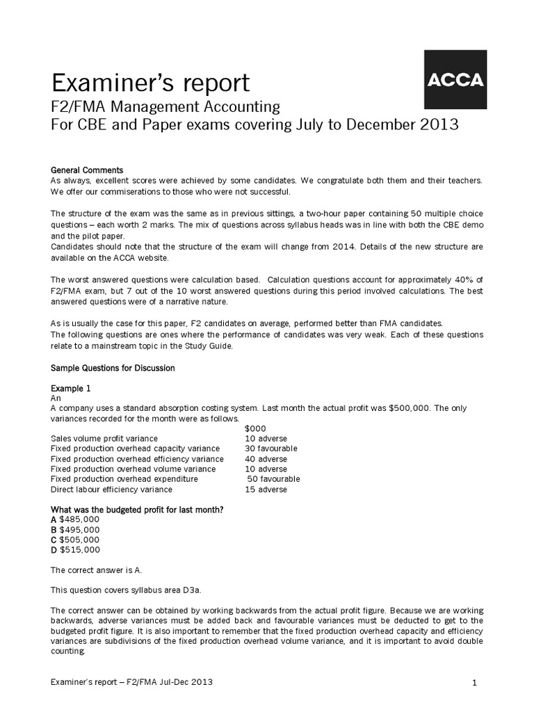 ACCA F2 2014 Examiner Report | Download Free PDF | Profit (Accounting ...