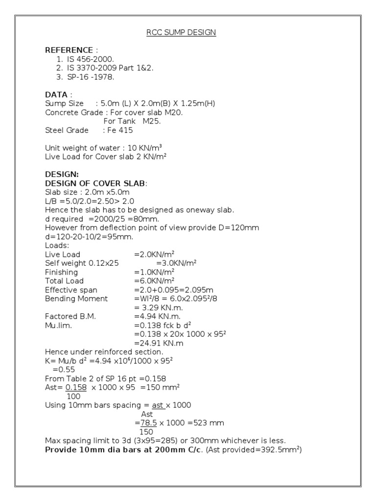 RCC Sump Design | PDF | Building Materials | Applied And ...