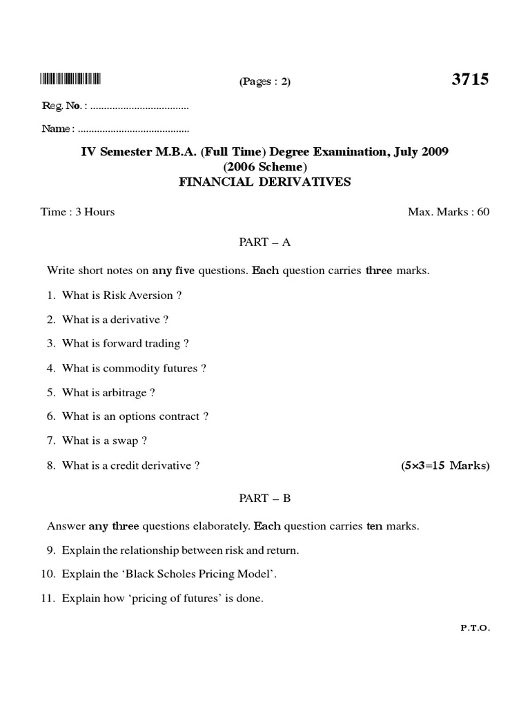 Financial Derivatives Exam Questions | PDF | Finance & Money Management ...