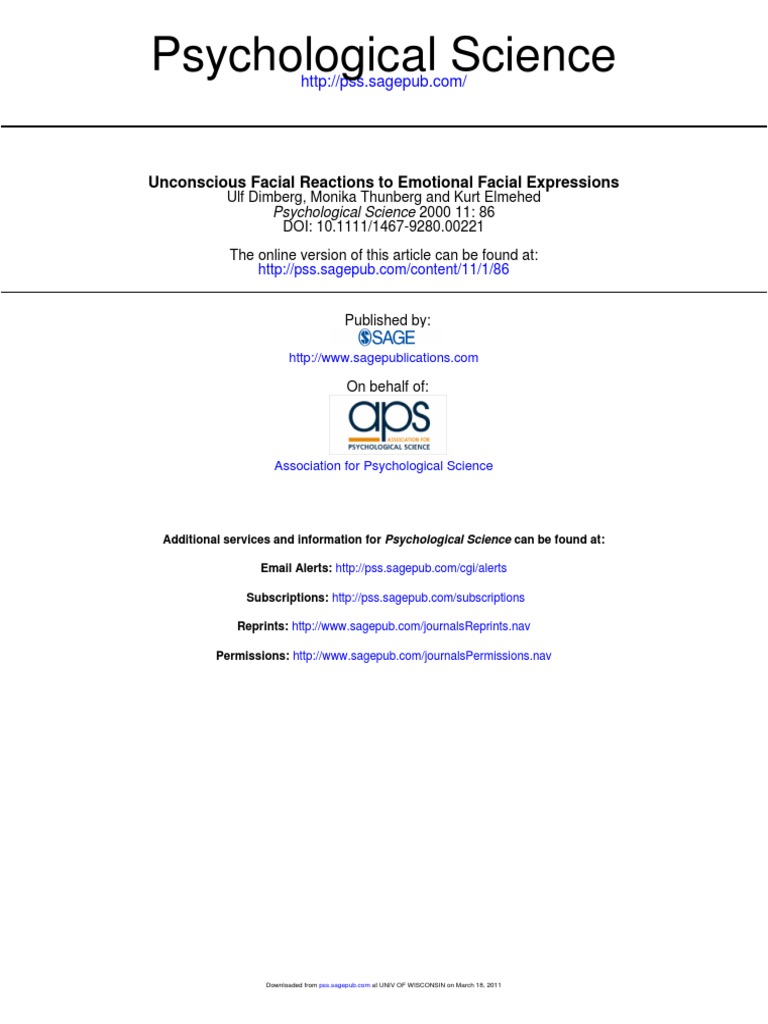 Unconscious Facial Reactions To Emotional Facial Expressions | PDF ...