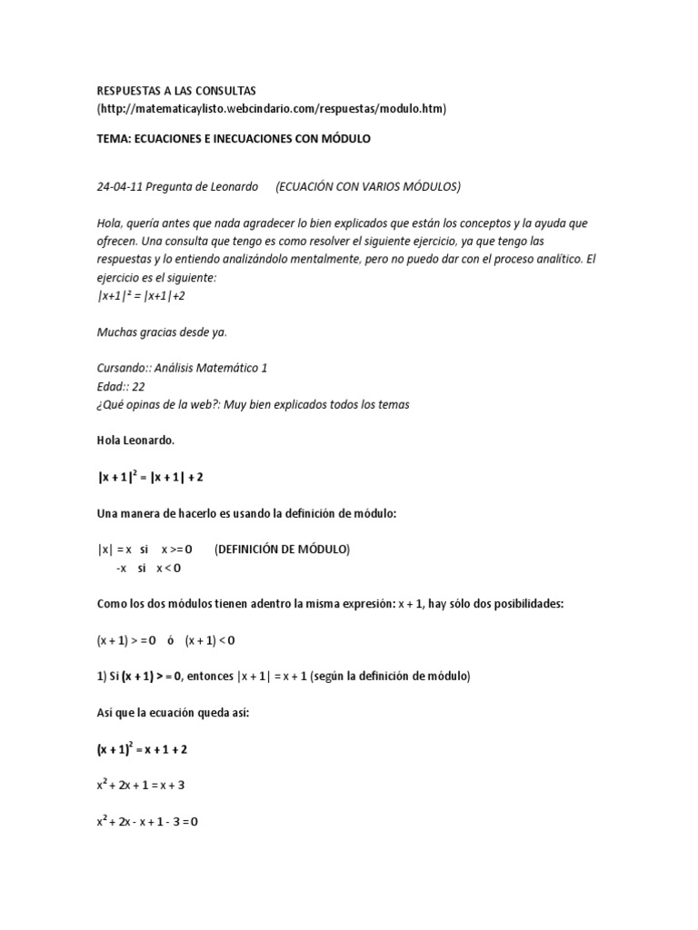 Matemática - Ejercicios Con Módulo | PDF | Factorización | Ecuaciones