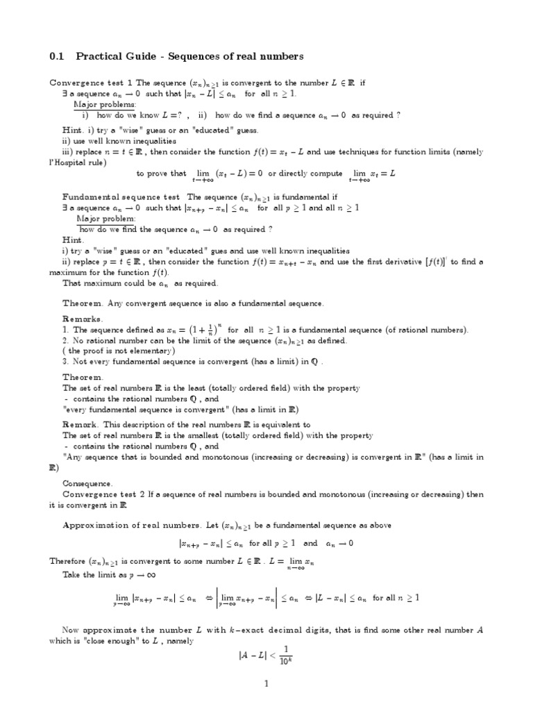 0.1 Practical Guide - Sequences of Real Numbers: N n1 N N N | PDF ...