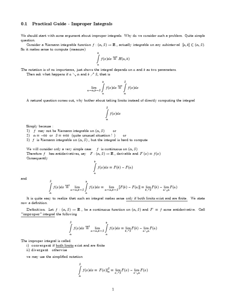 Practical Guide 05 Improper Integrals | PDF | Integral | Mathematical Analysis