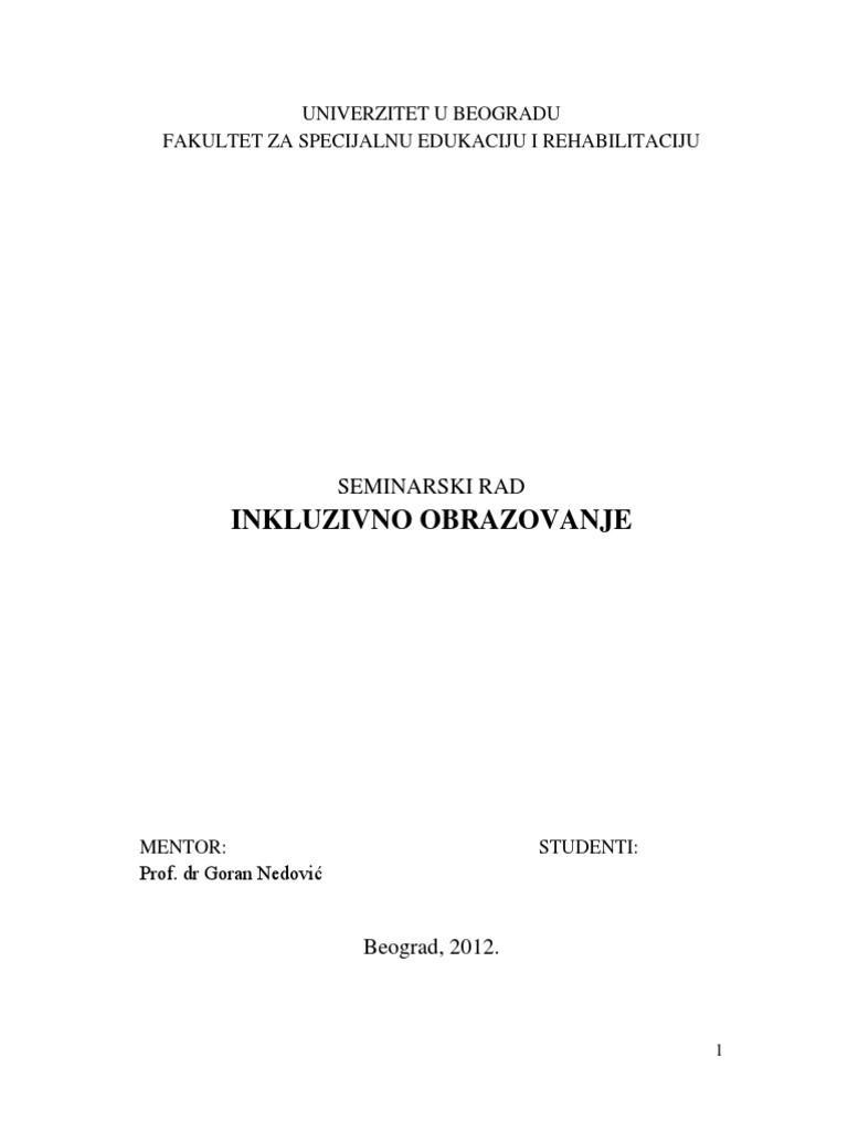 Inkluzivno Obrazovanje | PDF