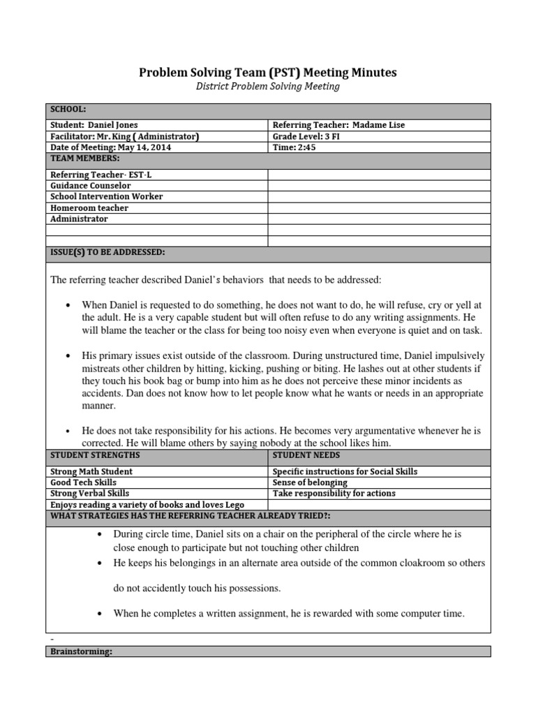 Problem Solving Meeting Minutes - Weebly | PDF | School Counselor ...
