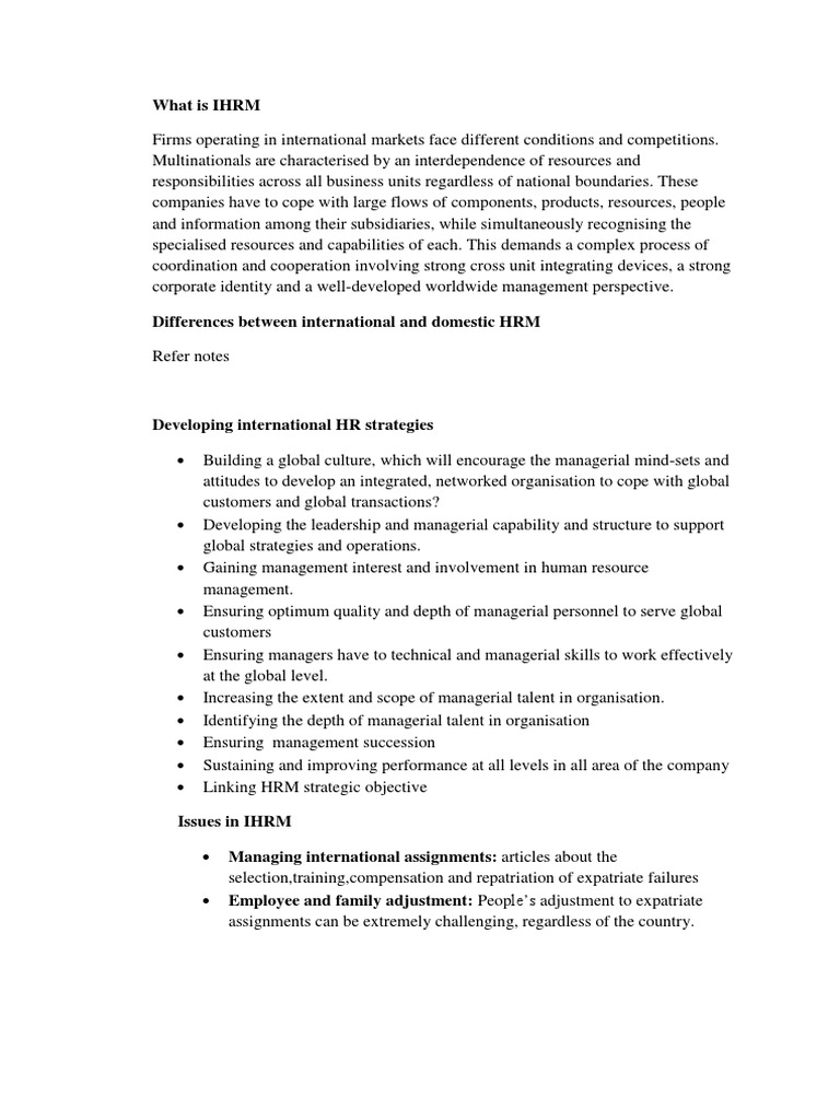 Ihrm Notes | PDF | Human Resource Management | Multinational Corporation