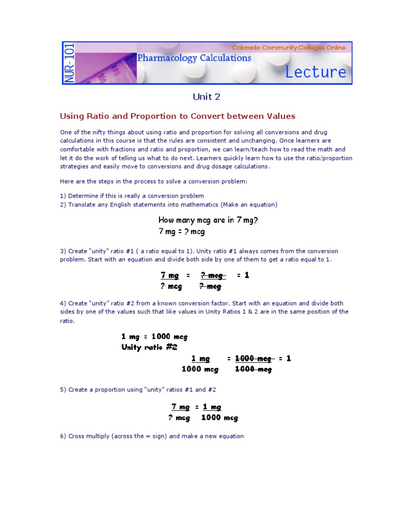 Med Calc: Using Ratio and Porportion | PDF | Ratio | Fraction (Mathematics)
