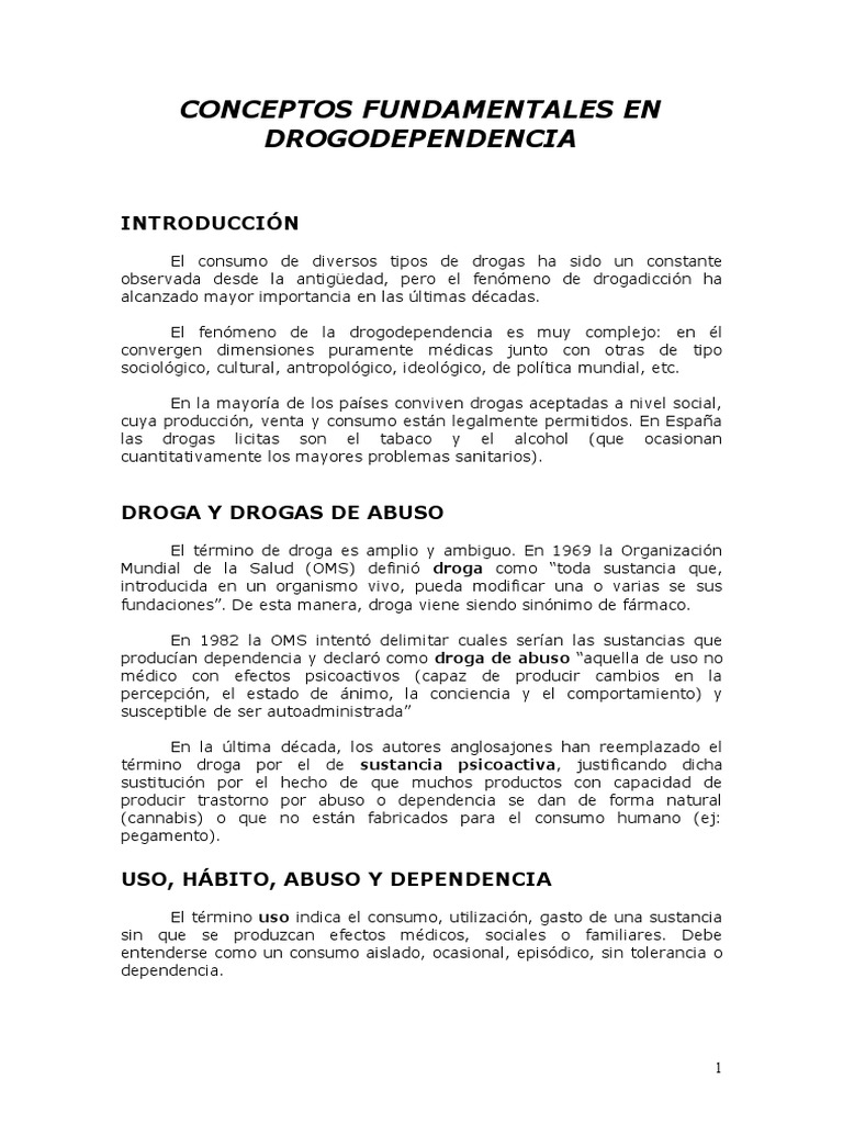 Trabajo CONCEPTOS GENERALES Drogodependencia | PDF | La dependencia de sustancias | Drogas