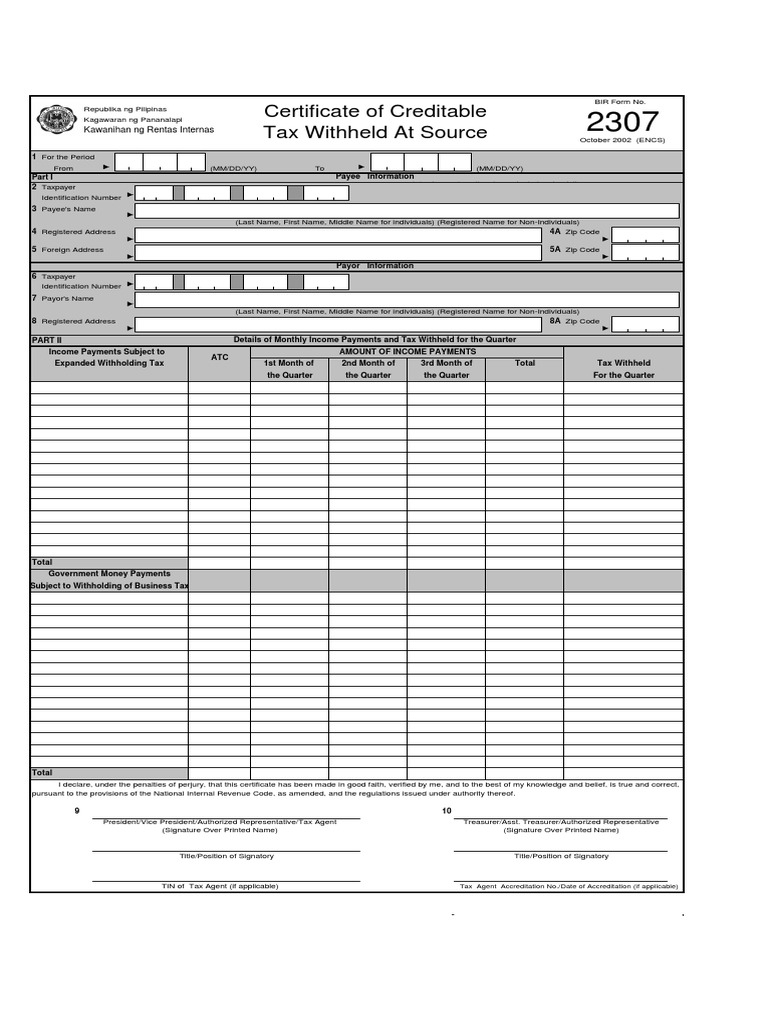 BIR Form 2307 | PDF | Value Added Tax | Withholding Tax BIR Form 2307 | PDF | Value Added Tax | Withholding Tax