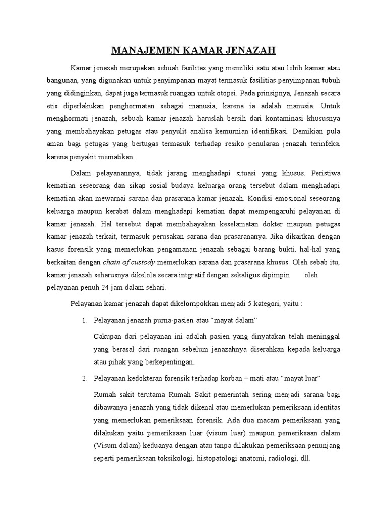 Tugas Manajemen Kamar Jenazah FT | PDF