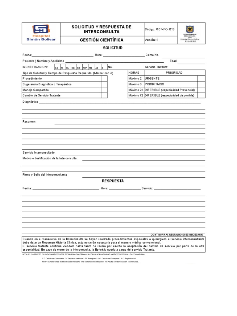 Formato de Solicitud de Interconsulta | PDF | Historial médico | Medicina