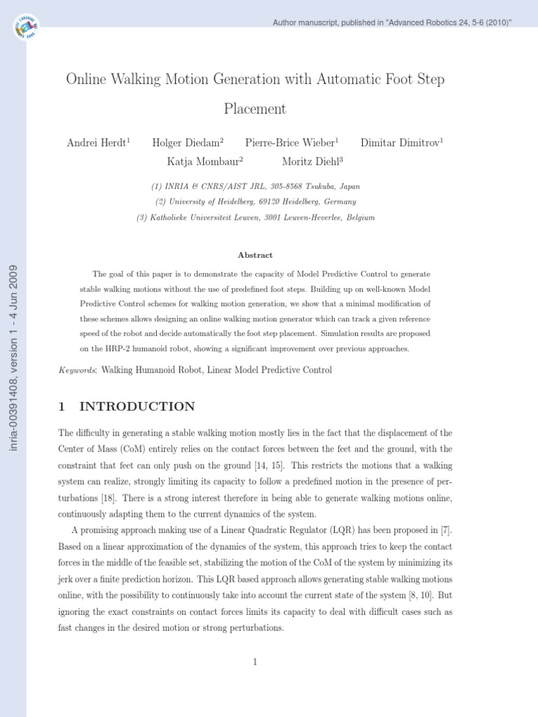 Online Walking Motion Generation With Automatic Foot Step Placement ...