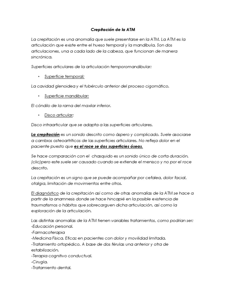 Crepitación de La ATM Resumen | PDF | Sistema esquelético ...
