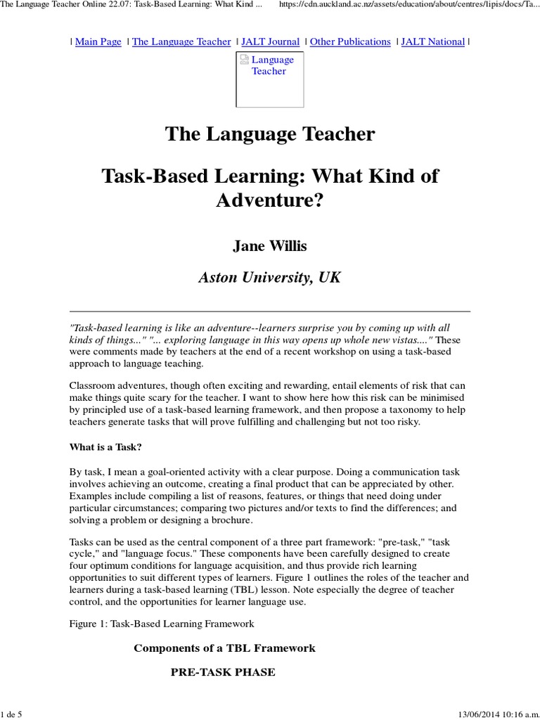 WILLIS The Language Teacher Online 22.07 - Task-Based Learning - What ...