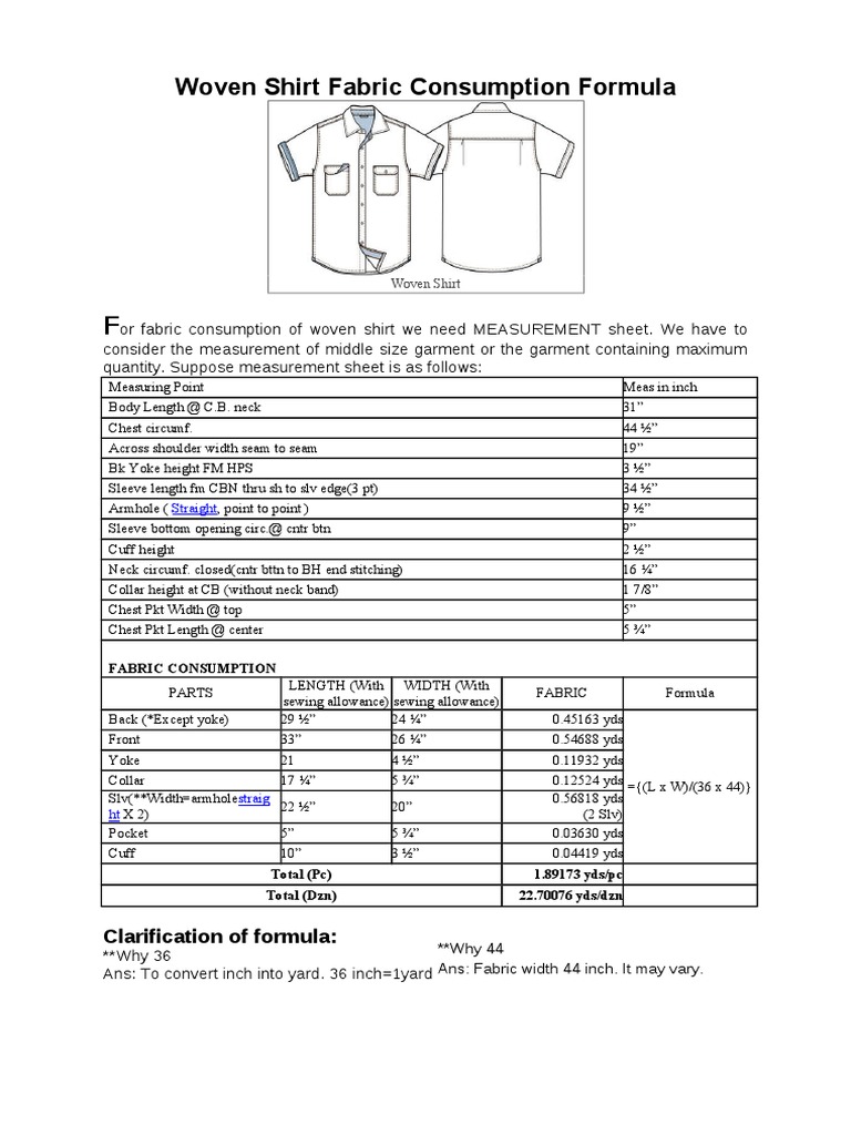 Fabric Consumption Formula | PDF | Seam (Sewing) | Clothing