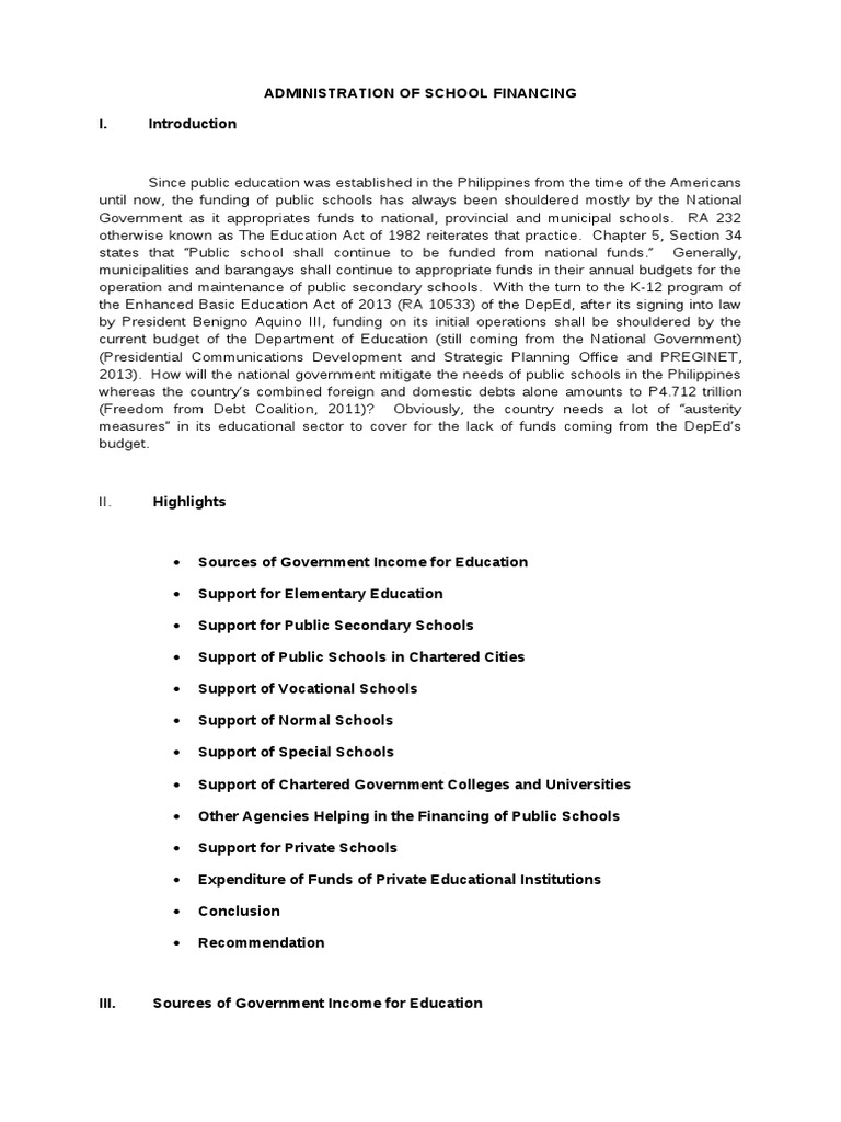 Administration of School Financing | PDF | State School | Government