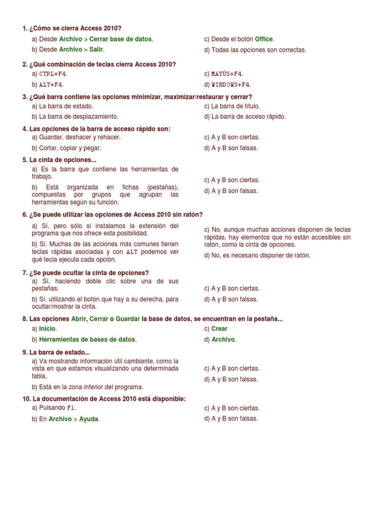 Cuestionario Access | PDF | Tabla (base de datos) | Archivo de computadora