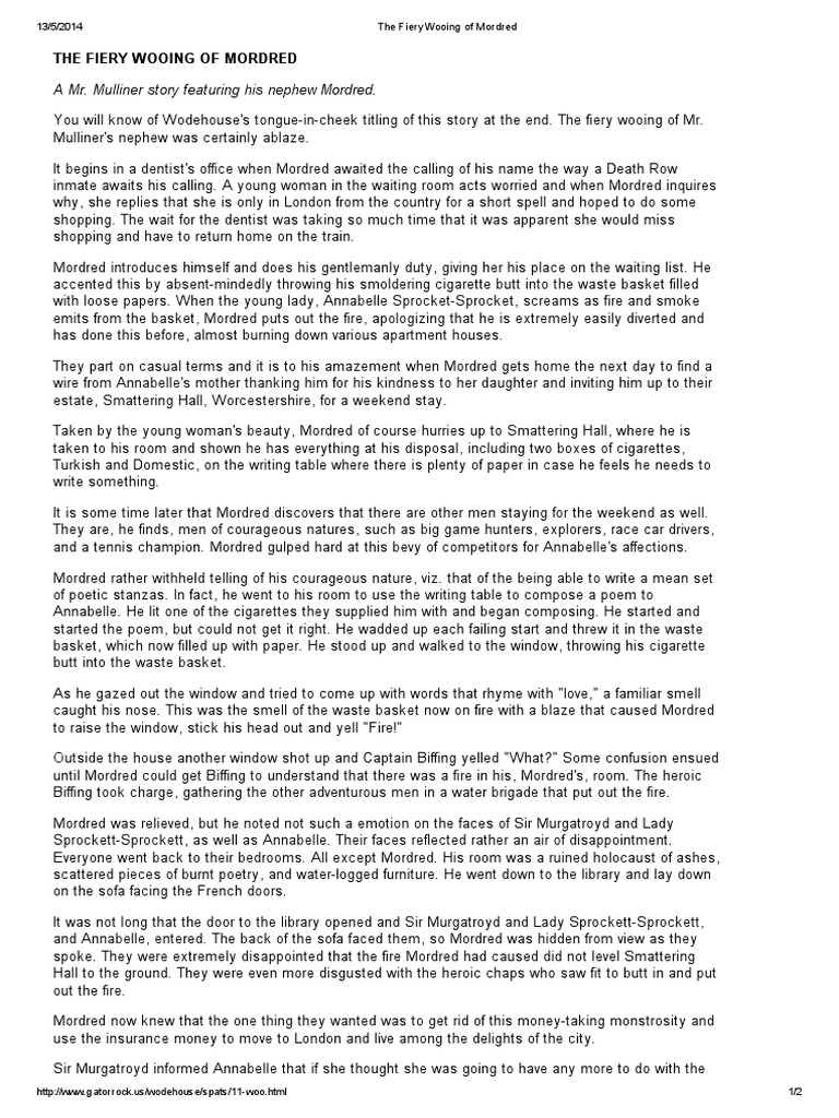 The Fiery Wooing of Mordred P G WOODHPUSE | PDF | Poetry | General Fiction