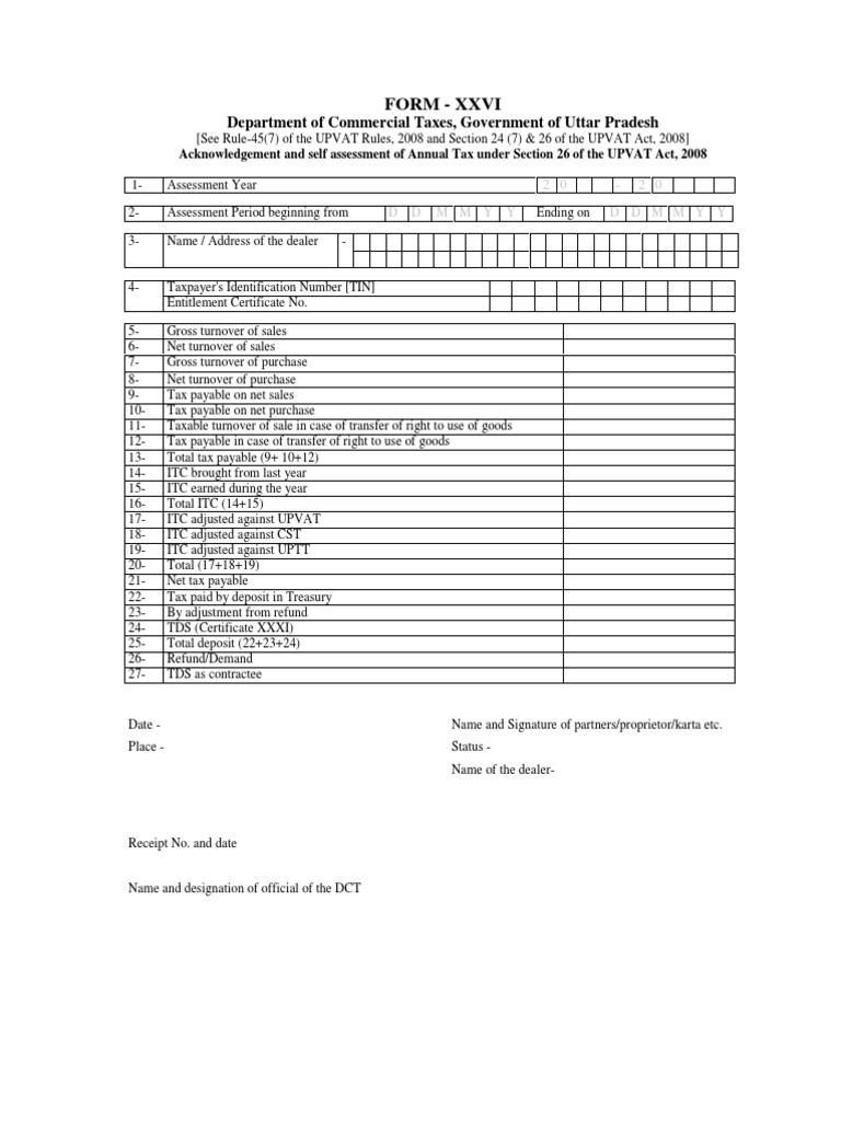Form - Xxvi: Department of Commercial Taxes, Government of Uttar ...