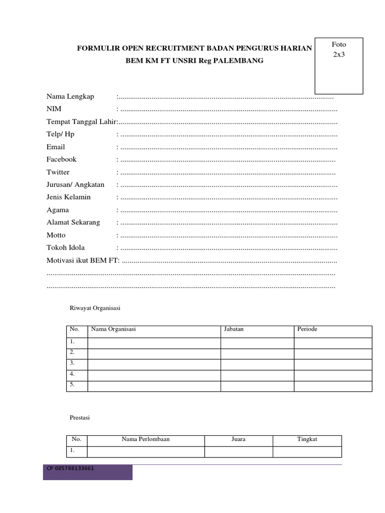 Formulir Open Recruitment Badan Pengurus Harian | PDF