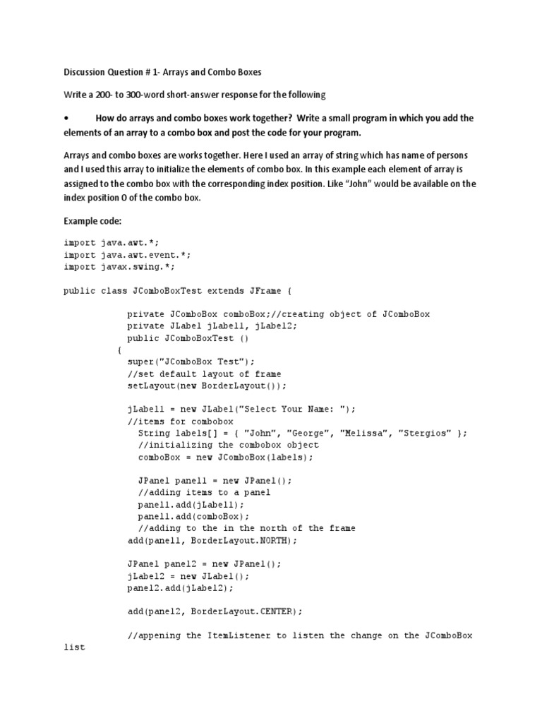 PRG421 Discussion Question # 1 - Arrays and Combo Boxes | PDF