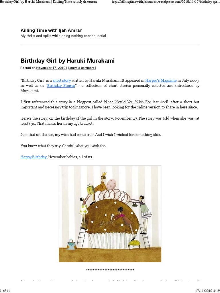 Birthday Girl by Haruki Murakami | PDF | Restaurants | Waiting Staff