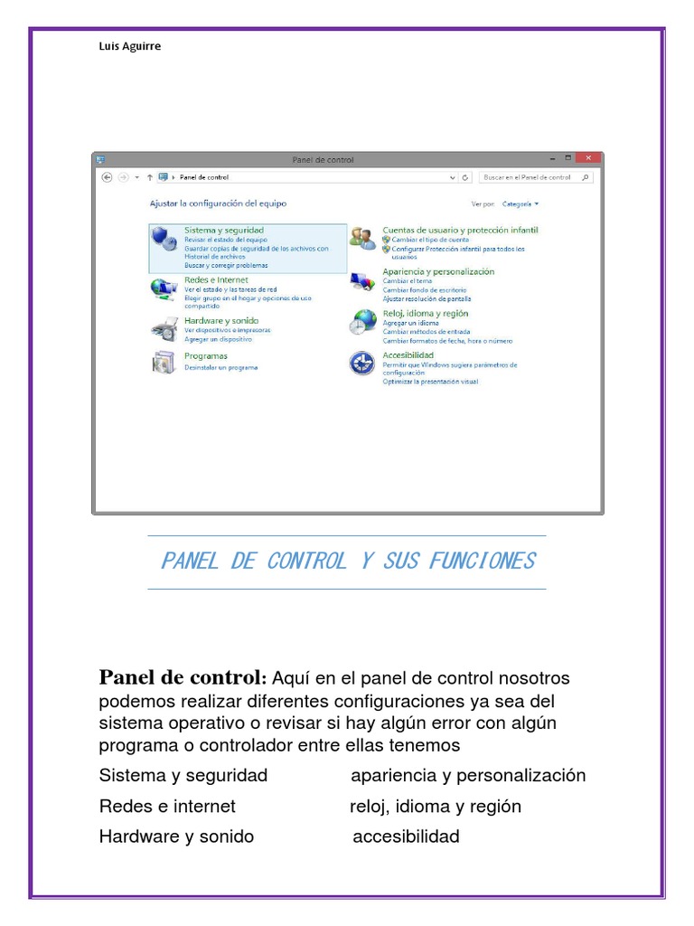 Panel de Control y Sus Funciones | Red de computadoras | Microsoft Windows
