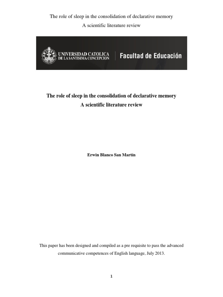 The Role of Sleep in The Consolidation of Declarative Memory | PDF ...