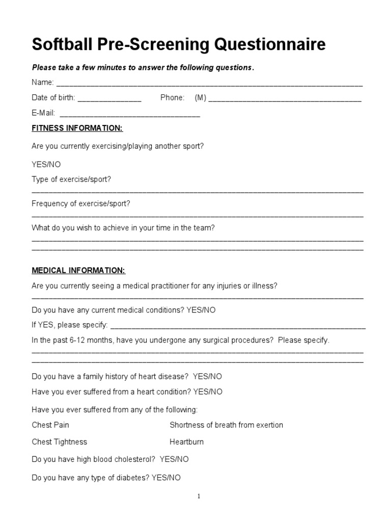 Softball Questionnaire | PDF