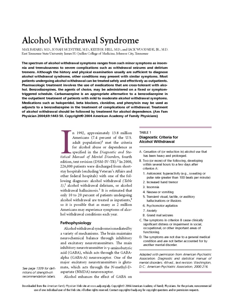 Alcohol Withdrawal Syndrome by AAFP | PDF | Alcoholism | Benzodiazepine