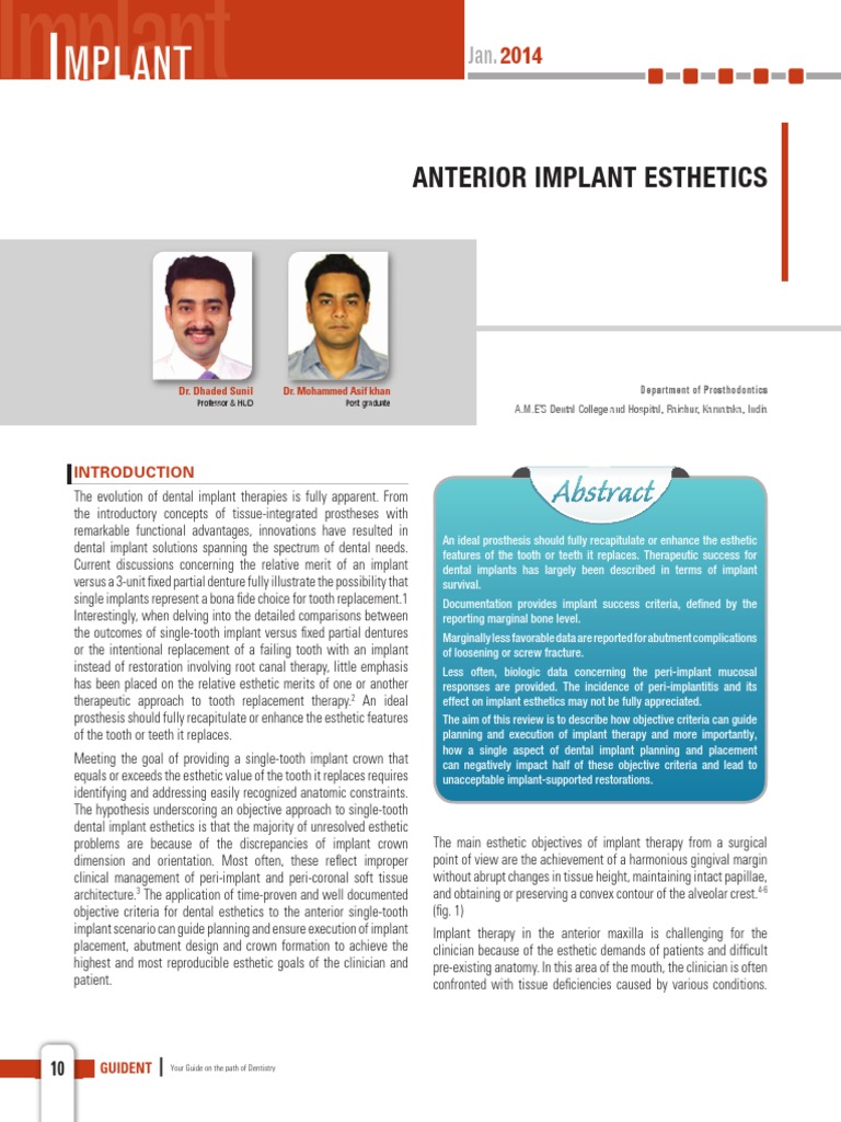 Anterior Implant Esthetics | PDF | Dental Implant | Dental Anatomy