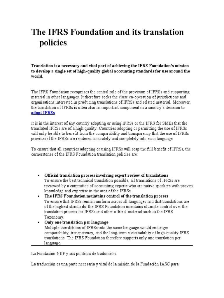 The IFRS Foundation and Its Translation Policies | PDF | Human ...