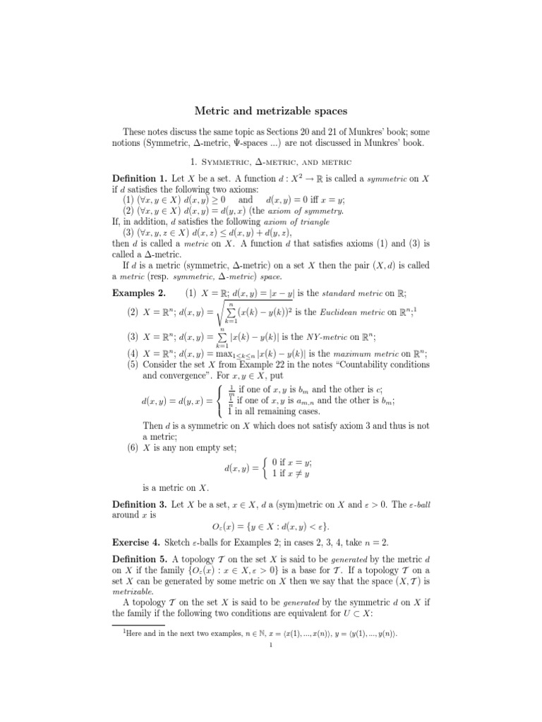 Metric and Metrizable Spaces: Here and in The Next Two Examples, N N, X HX (1), ..., X (N) I, y ...