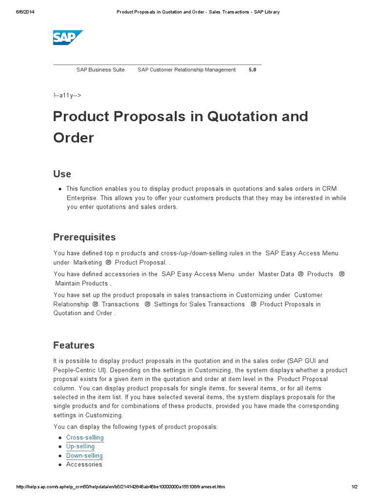 Product Proposals in Quotation and Order - Sales Transactions - SAP ...