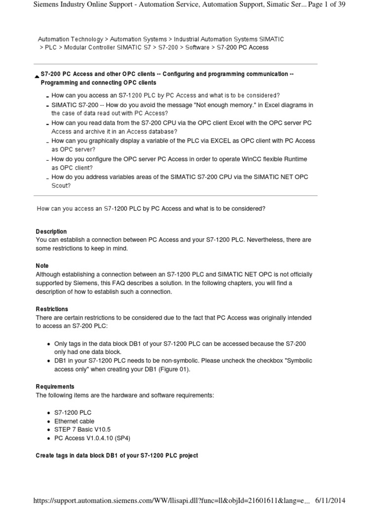 s7-1200 With PC Access | PDF | Microsoft Excel | Microsoft Access