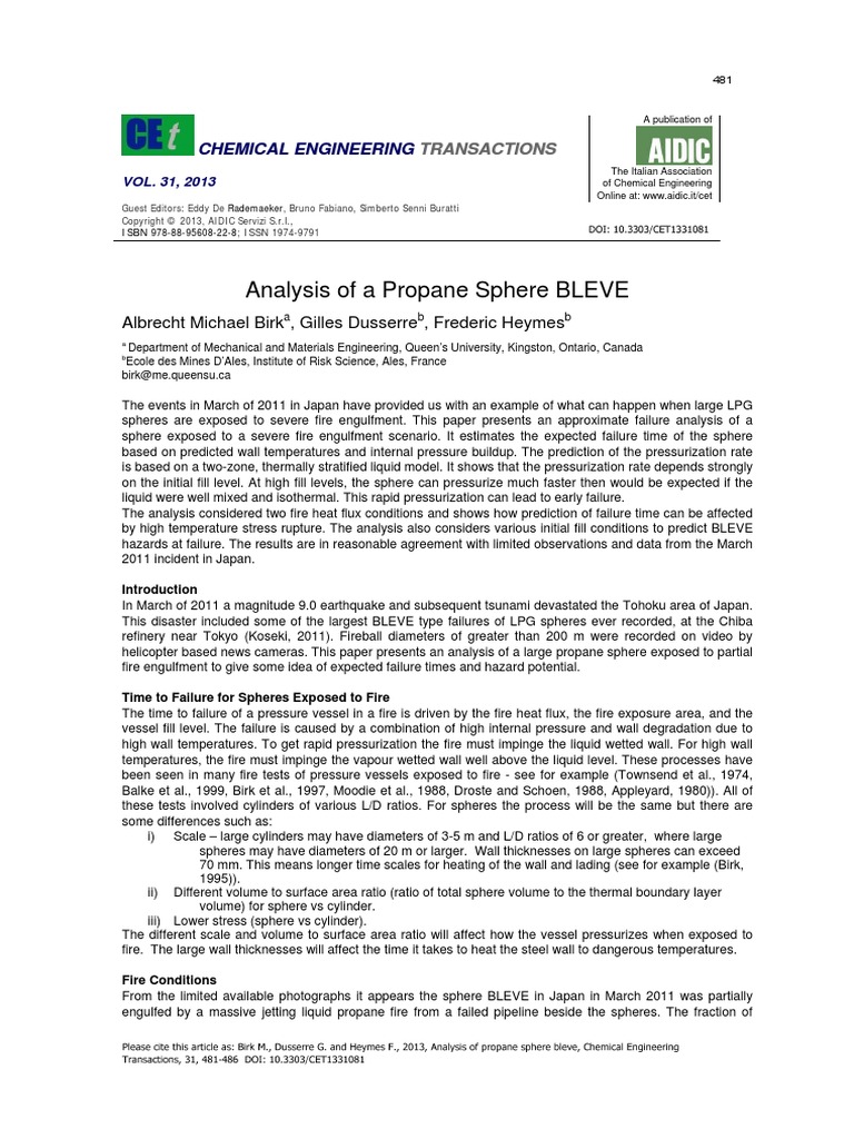 Analysis of A Propane Sphere BLEVE | PDF