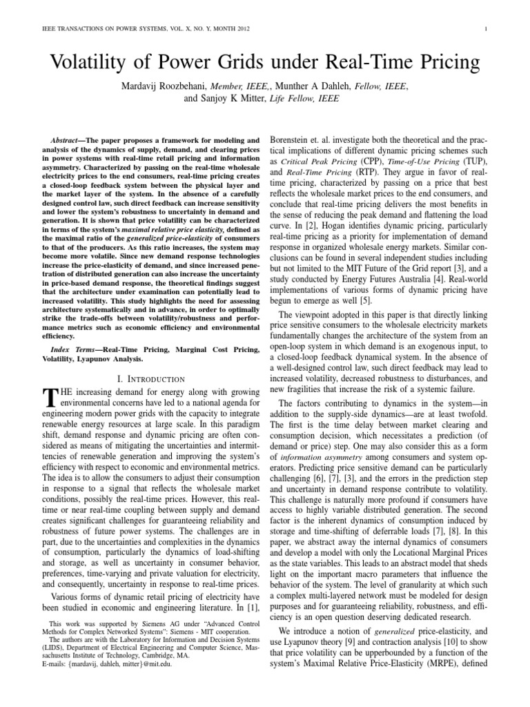 Volatility of Power Grids Under Real-Time Pricing | PDF